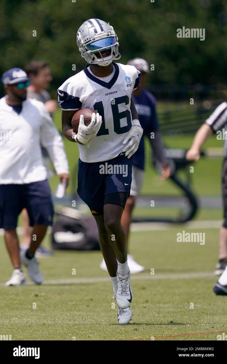 Dallas Cowboys' T.J. Vasher (16) catches a pass during practice at the ...