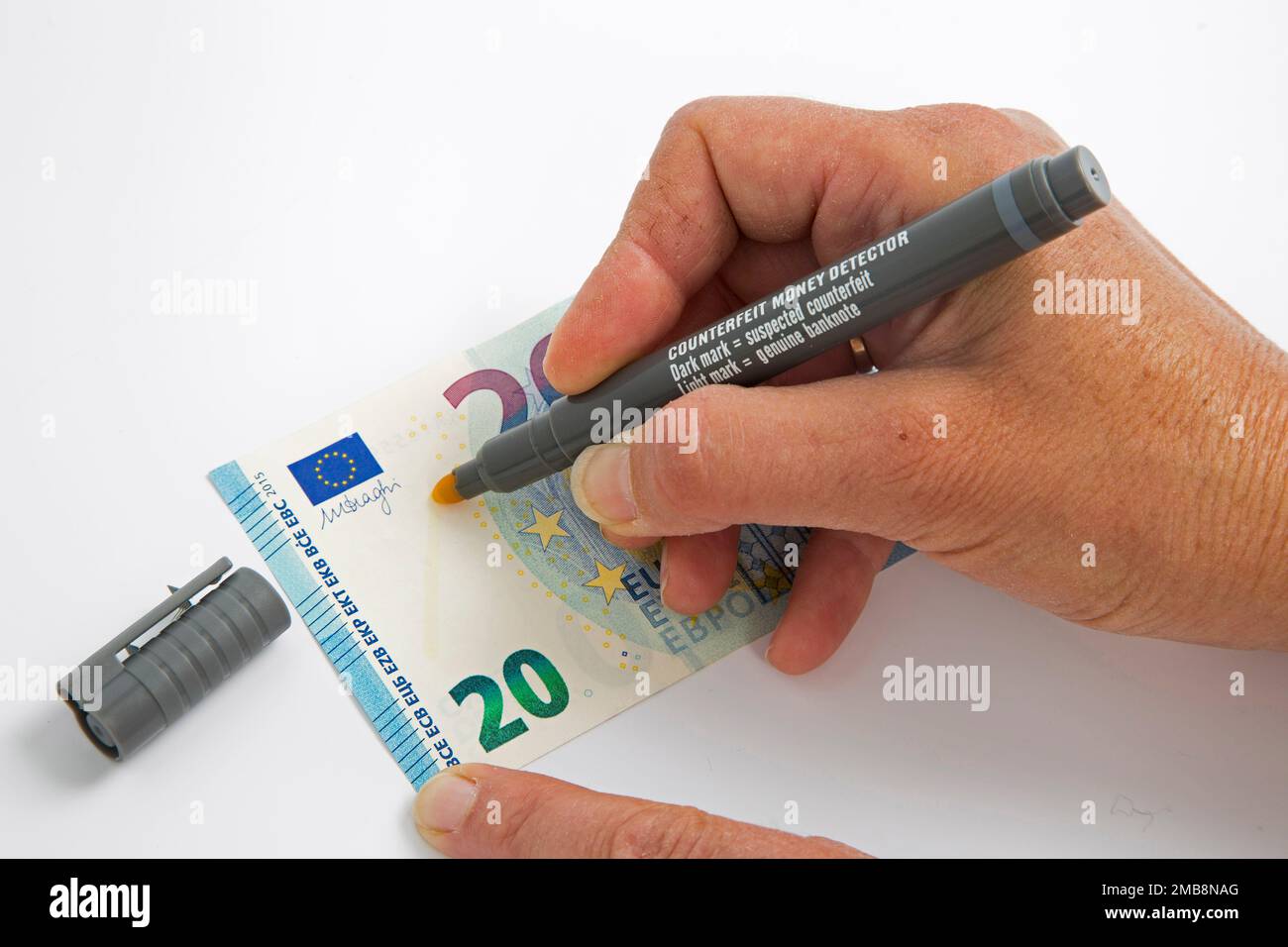 Counterfeit money detector is a pen that puts a mark on money bill to ...