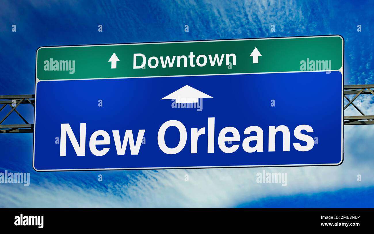 Road sign indicating direction to the city of New Orleans Stock Photo ...