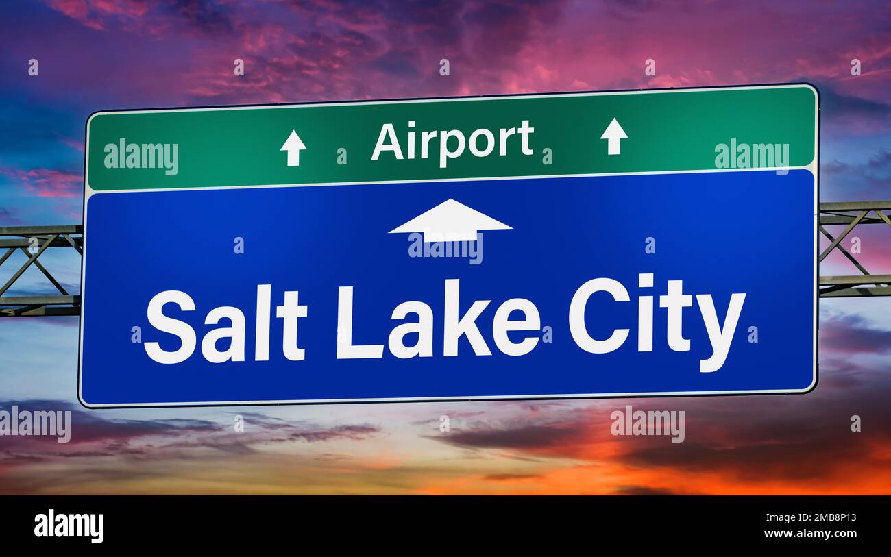 Road sign indicating direction to the city of Salt Lake City Stock ...
