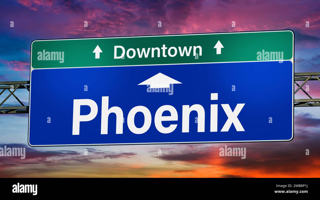 Road sign indicating direction to the city of Phoenix Stock Photo - Alamy