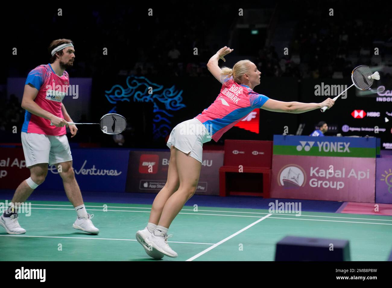 Denmark's Mathias Christiansen, left, and Alexandra Boje compete ...