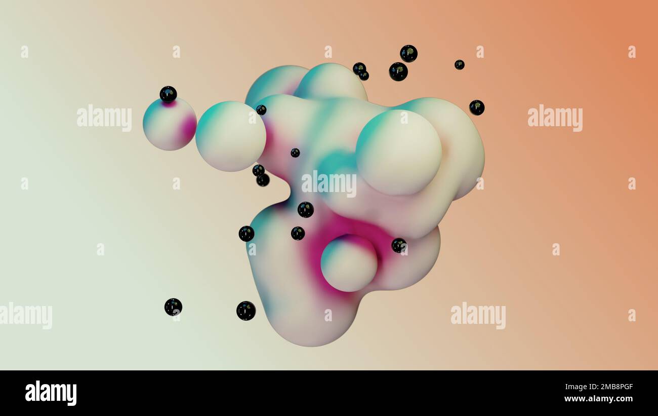 Liquid fluid dynamic abstract animated white metaball floating spheres blobs drops bubbles in ...