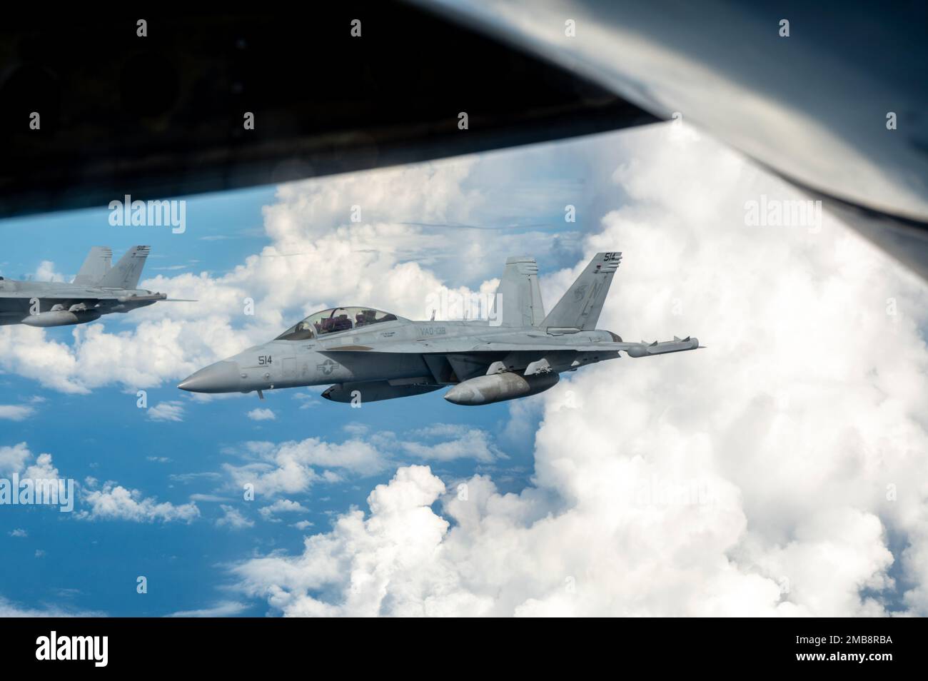 Two U.S. Navy EA-18G Growler aircraft attached to the Electronic Attack ...