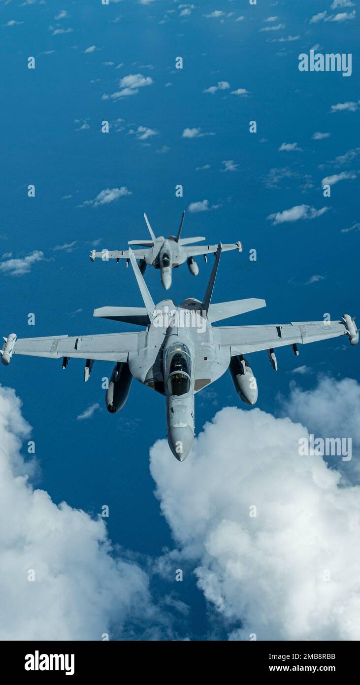 Two U.S. Navy EA-18G Growler aircraft attached to the Electronic Attack ...