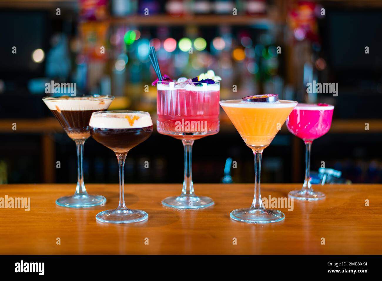 Fresh Cocktail Drinks made on a bar in a high street pub or restaurant ...