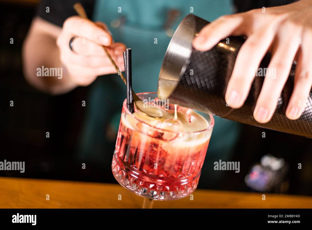 Fresh Cocktail Drinks made on a bar in a high street pub or restaurant ...