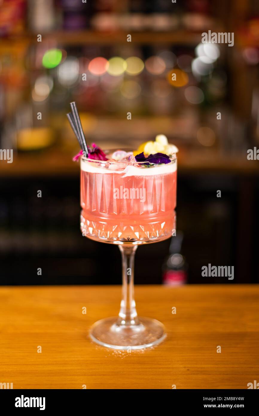 Fresh Cocktail Drinks made on a bar in a high street pub or restaurant ...