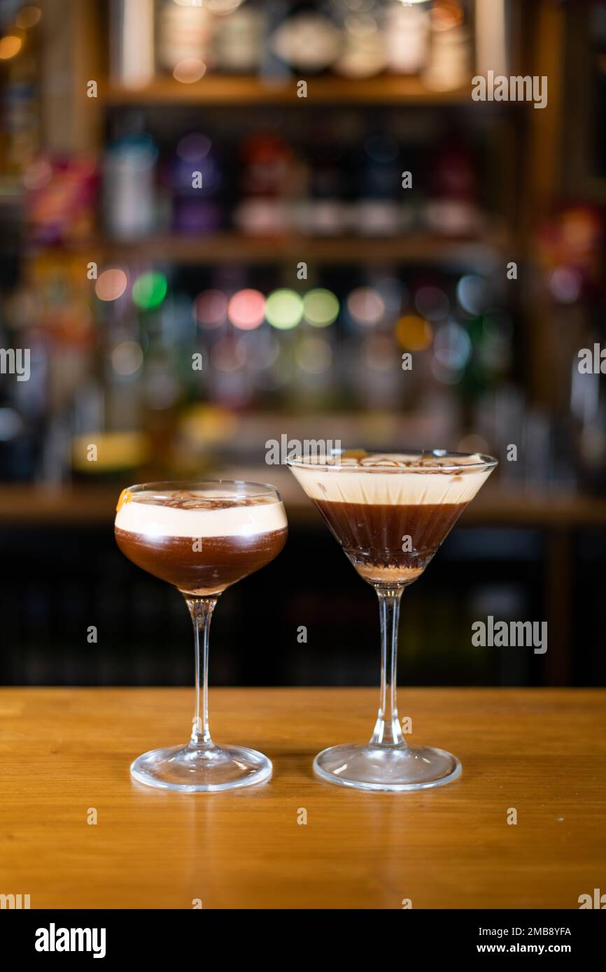 Fresh Cocktail Drinks made on a bar in a high street pub or restaurant ...