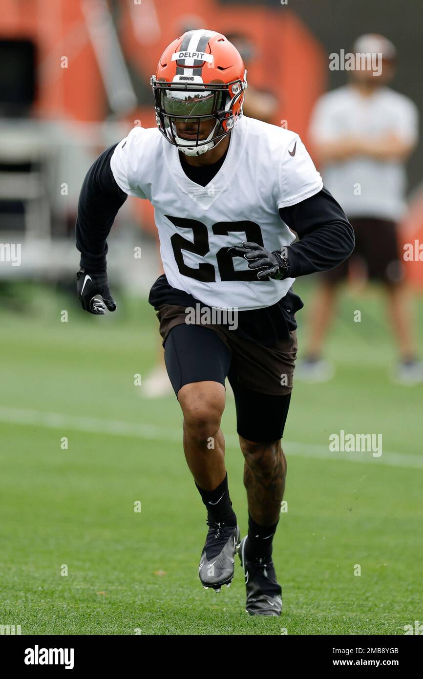 Cleveland Browns' Grant Delpit takes part in drills at the NFL football ...