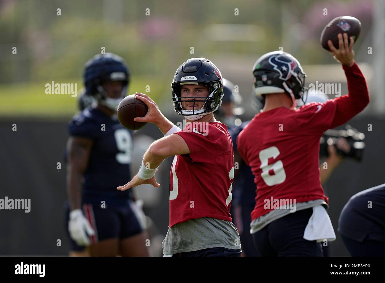 Houston Texans quarterback Davis Mills throws a pass during an NFL ...