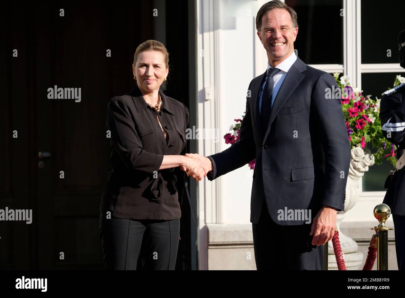 Denmark's Prime Minister Mette Frederiksen is welcomed by Dutch Prime ...