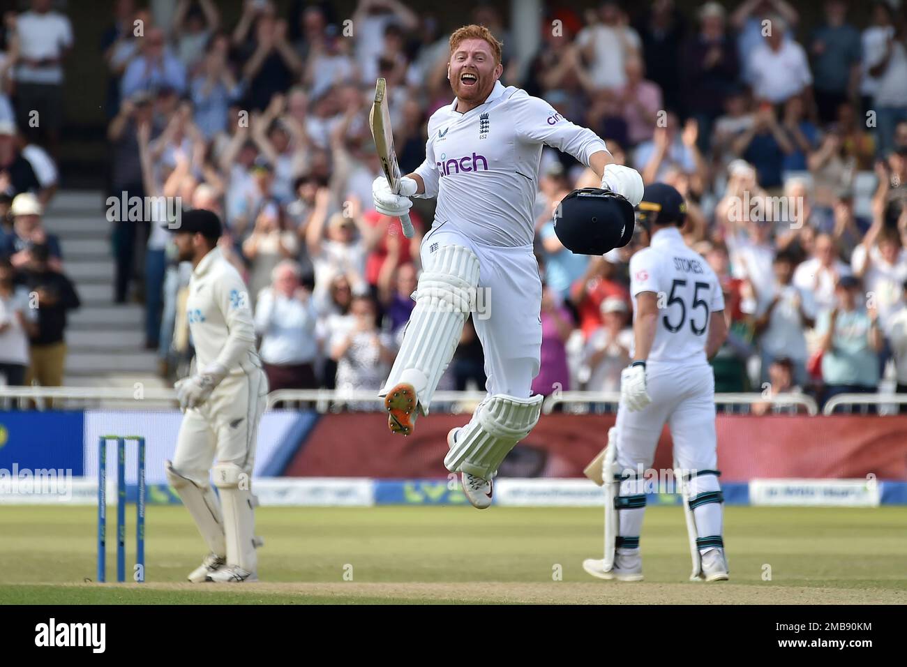 England's Jonny Bairstow, center, celebrates scoring a century during ...