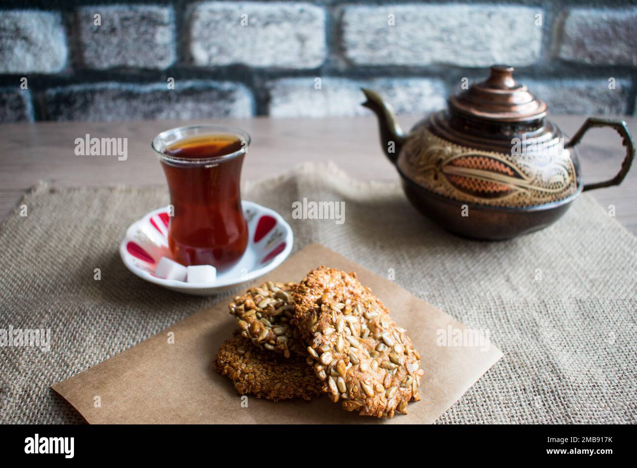 Traditional Turkish tea with fresh cookies Stock Photo - Alamy