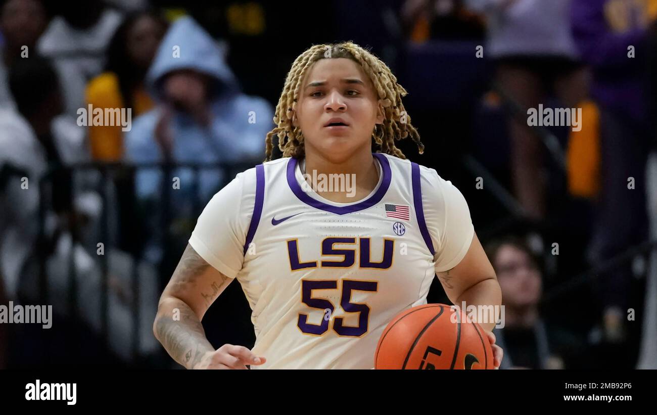 LSU guard Kateri Poole (55) moves the ball down court in the second ...