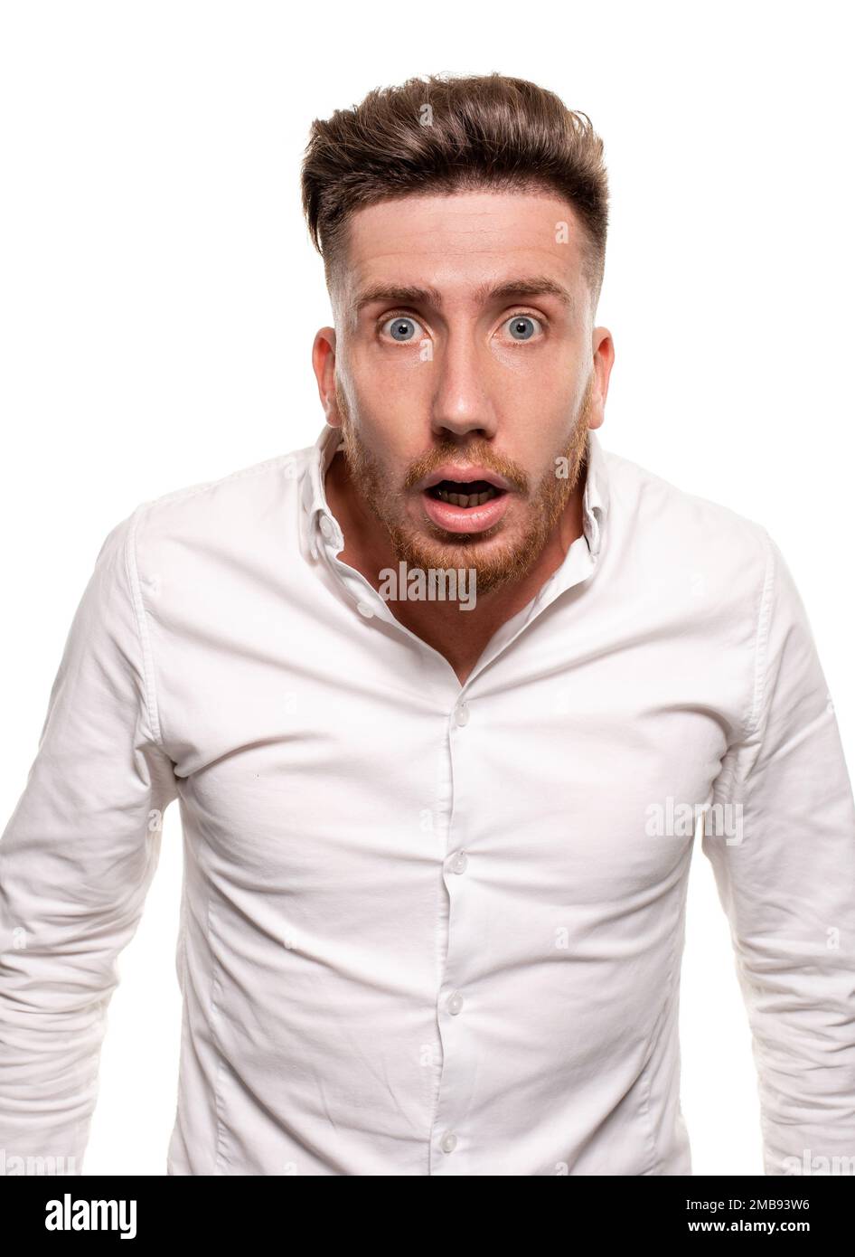 Studio photo of a good-looking man in a white shirt, isolated over a ...