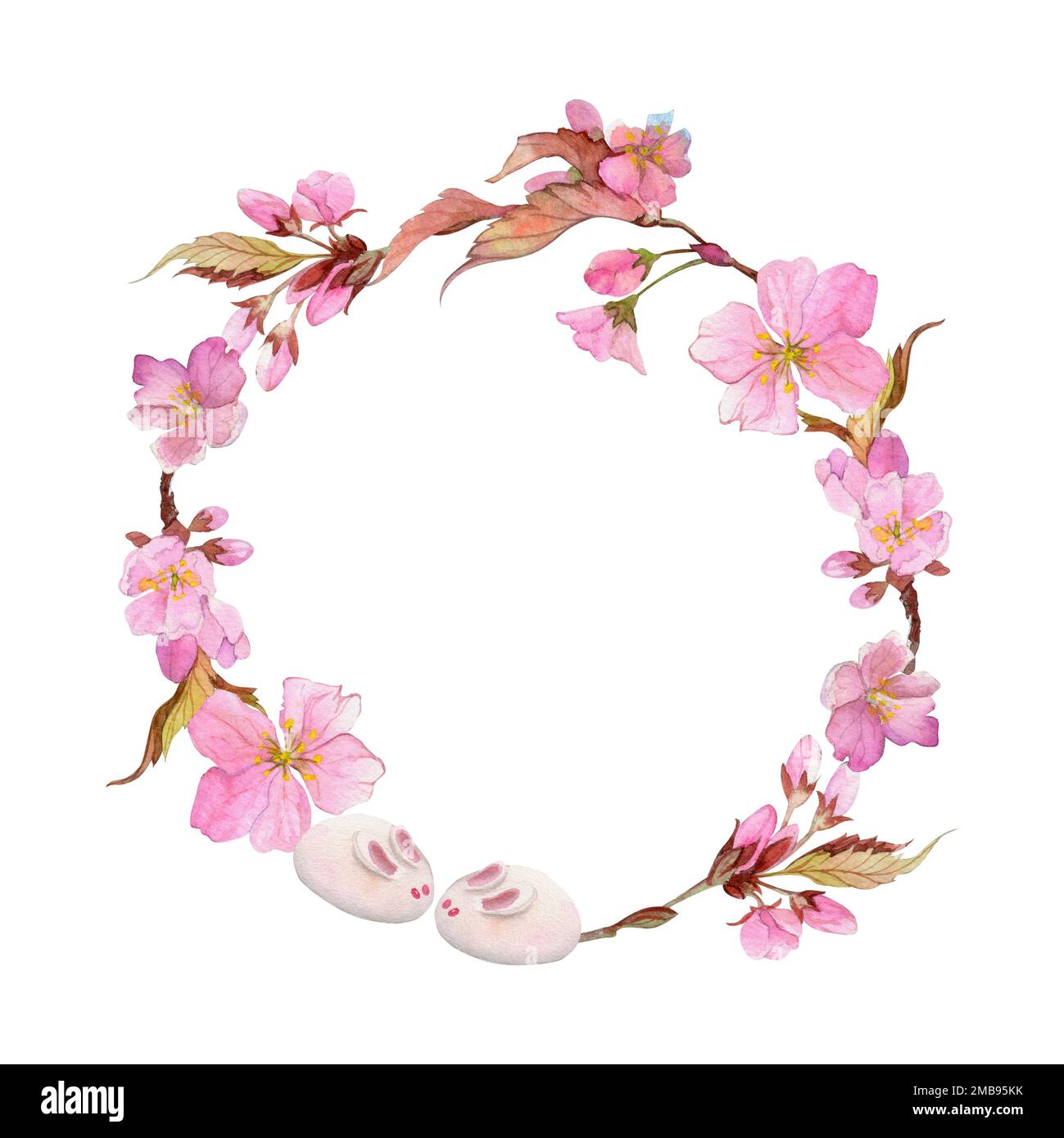 Watercolor hand drawn traditional Japanese sweets. Circle wreath of ...