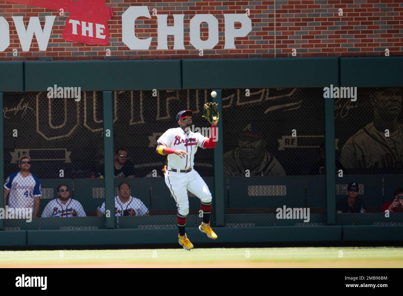 Atlanta Braves right fielder Ronald Acuna Jr. (13) fields fly ball hit ...