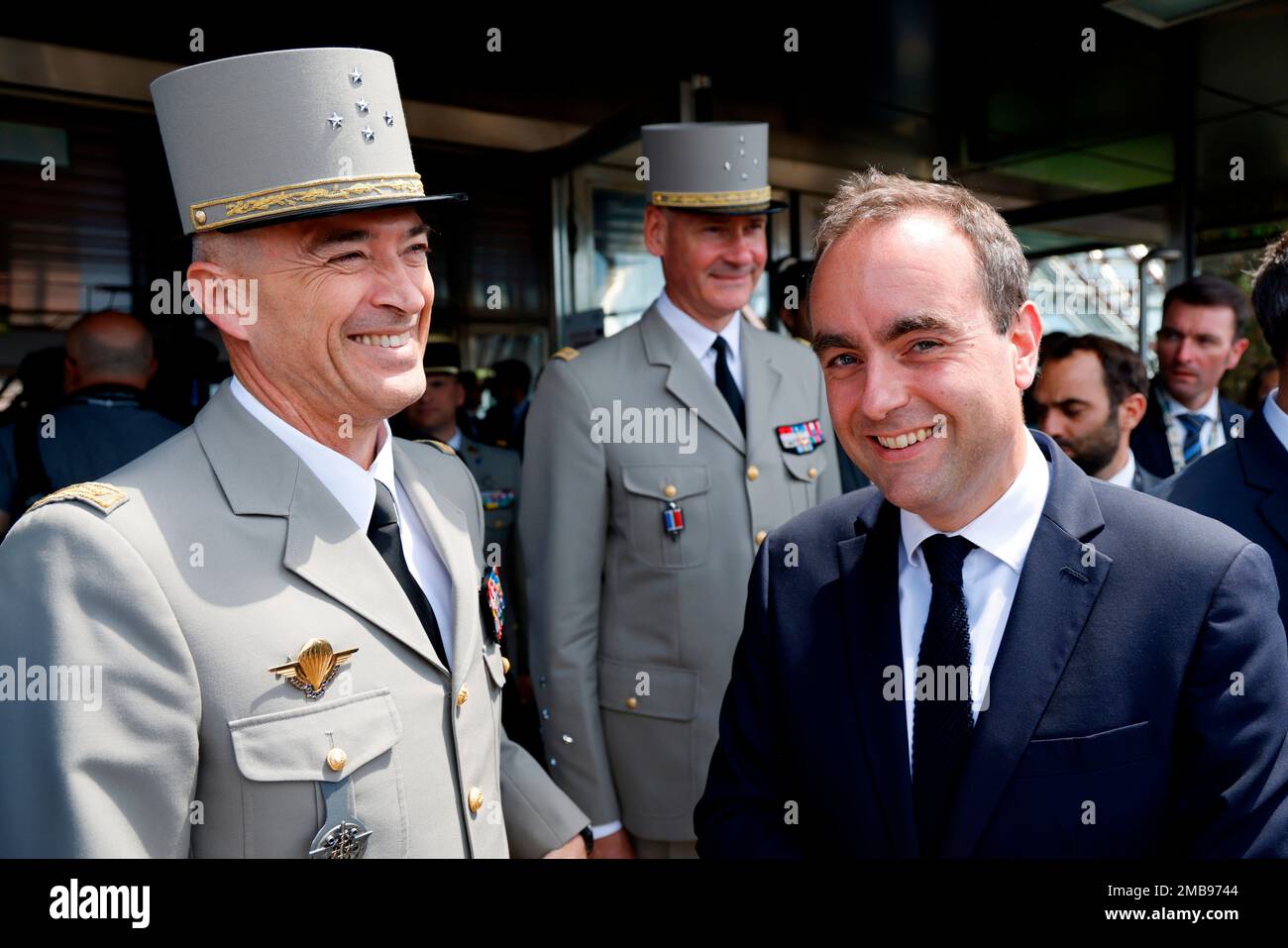 French Defence Minister Sebastien Lecornu, right, speaks with France's ...