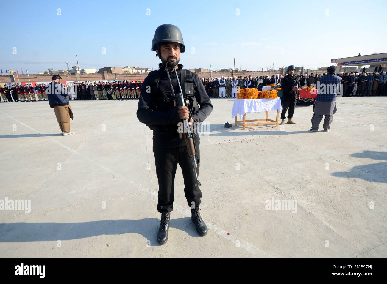 Khyber Agency, Pakistan. 20th Jan, 2023. People attend the funeral of ...