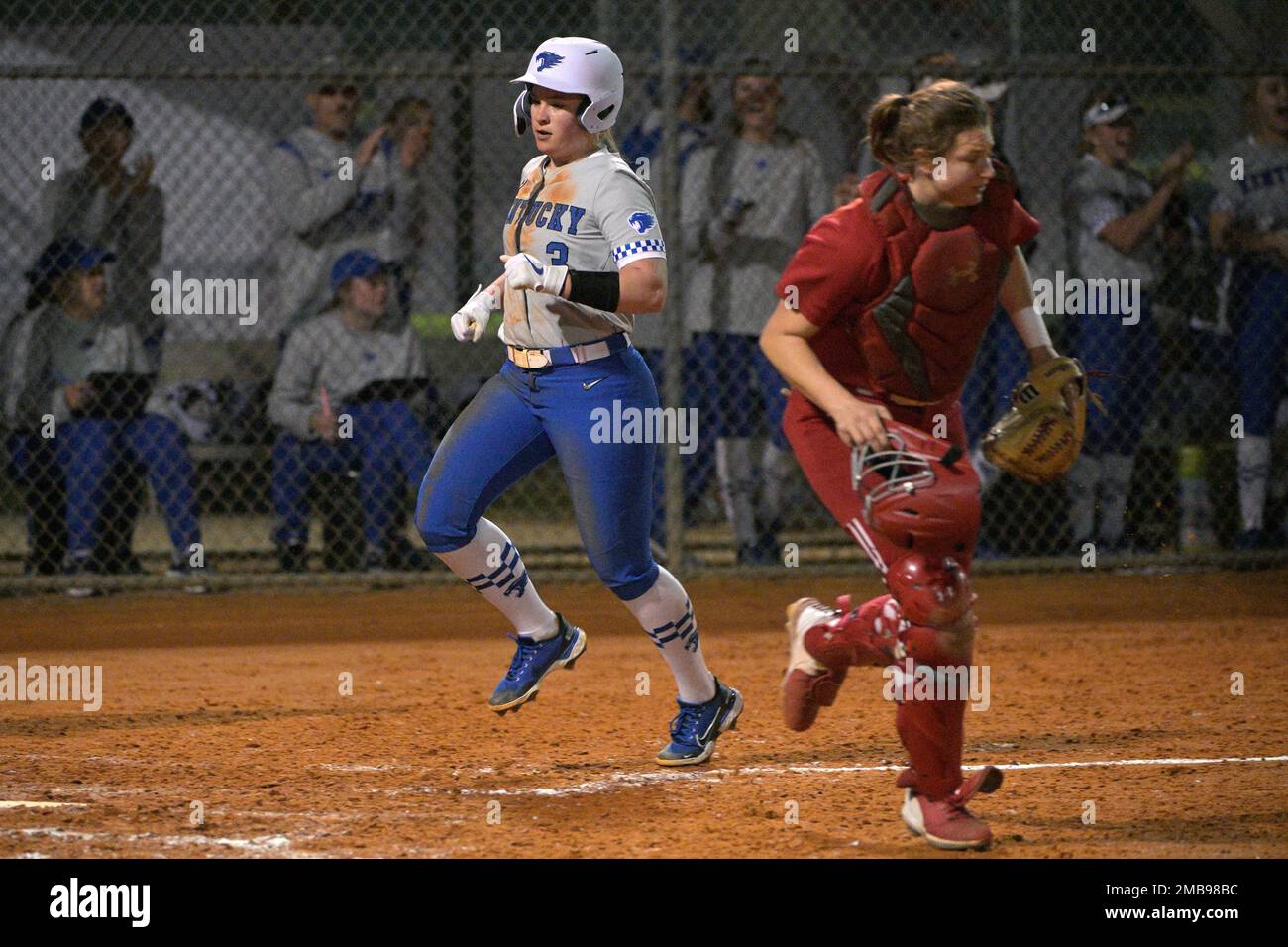 Kentucky's Taylor Ebbs (3) scores during an NCAA softball game against ...