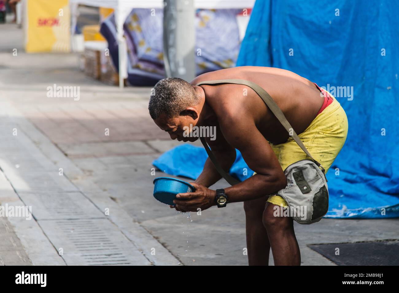 Salvador, Bahia, Brazil - February 09, 2018: People washing in the ...