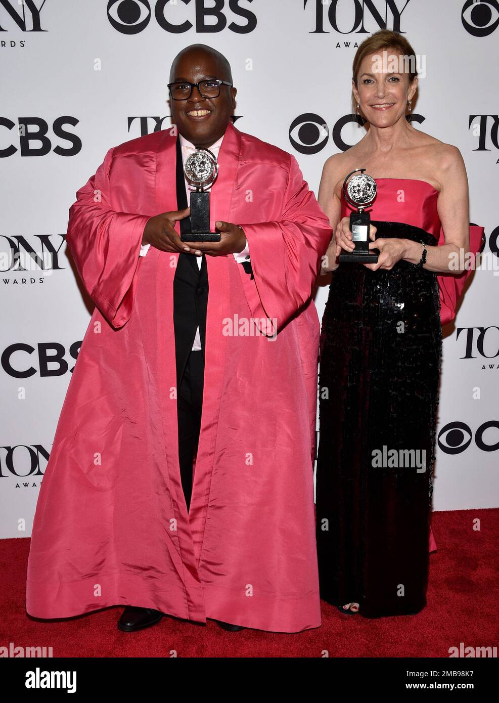 Michael R. Jackson, left, and Barbara Whitman pose in the press room ...