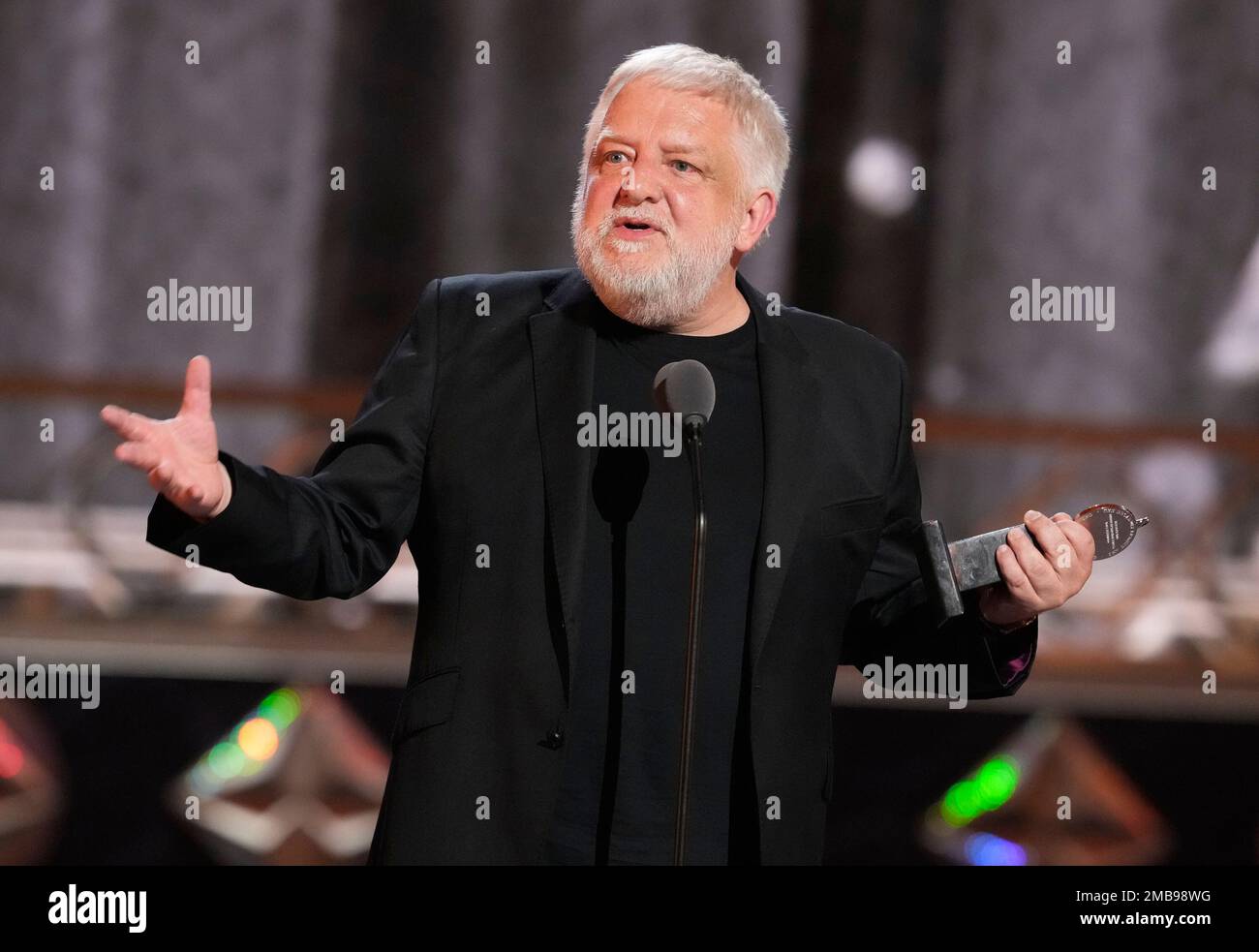 Simon Russell Beale accepts the award for best leading actor in a play ...