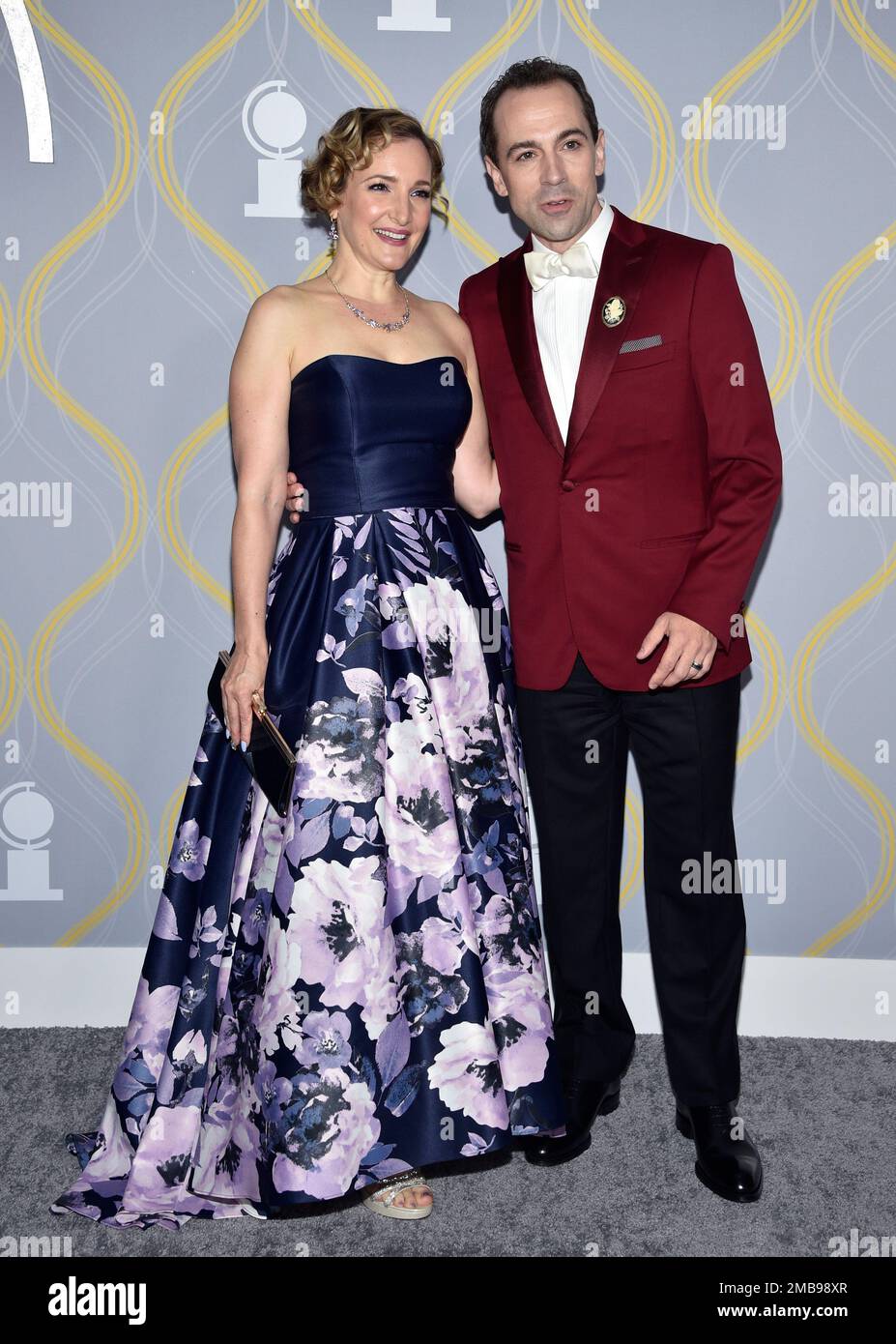 Maggie Lakis, left, and Rob McClure arrive at the 75th annual Tony ...