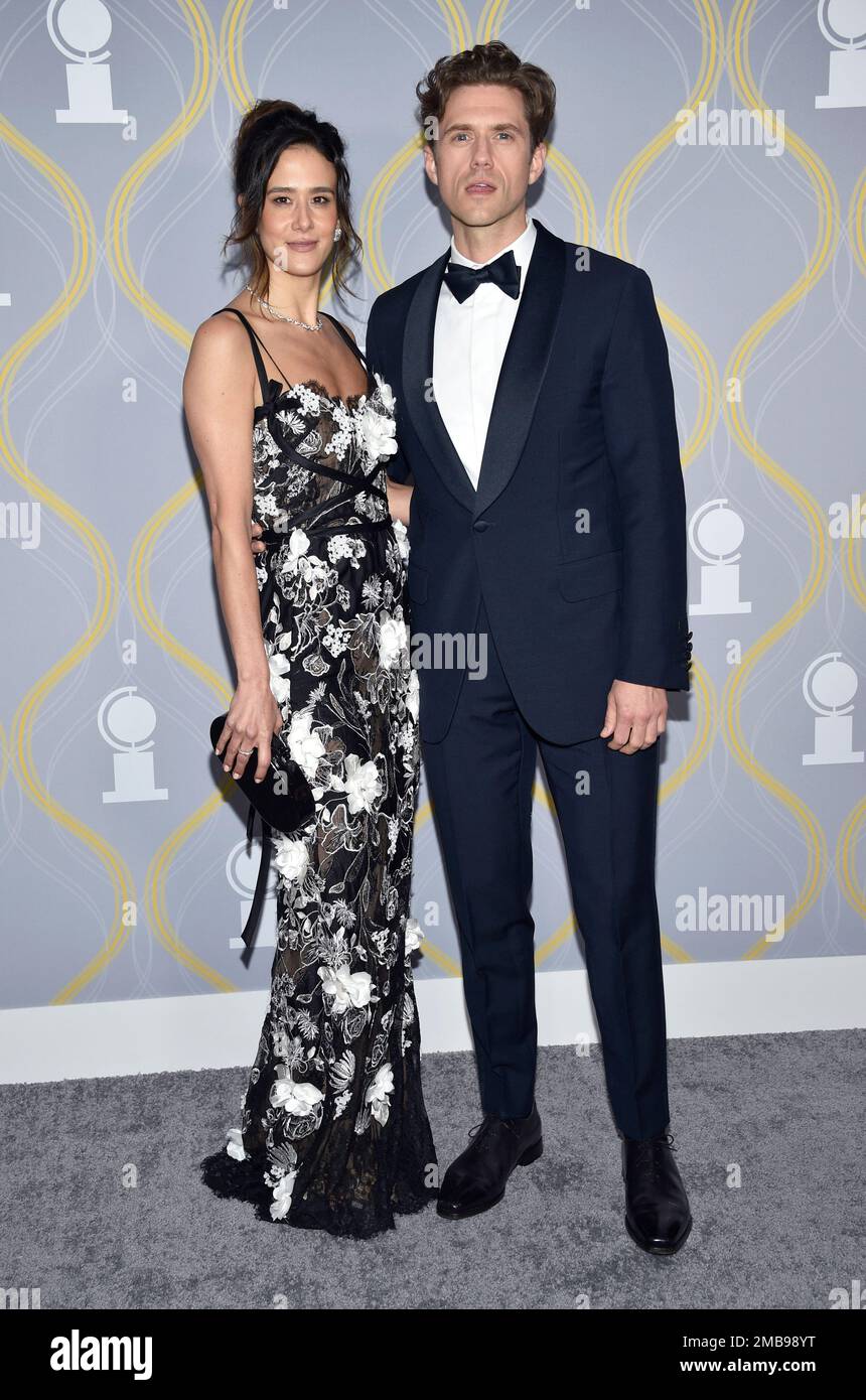 Aaron Tveit, right, and Ericka Hunter arrive at the 75th annual Tony ...