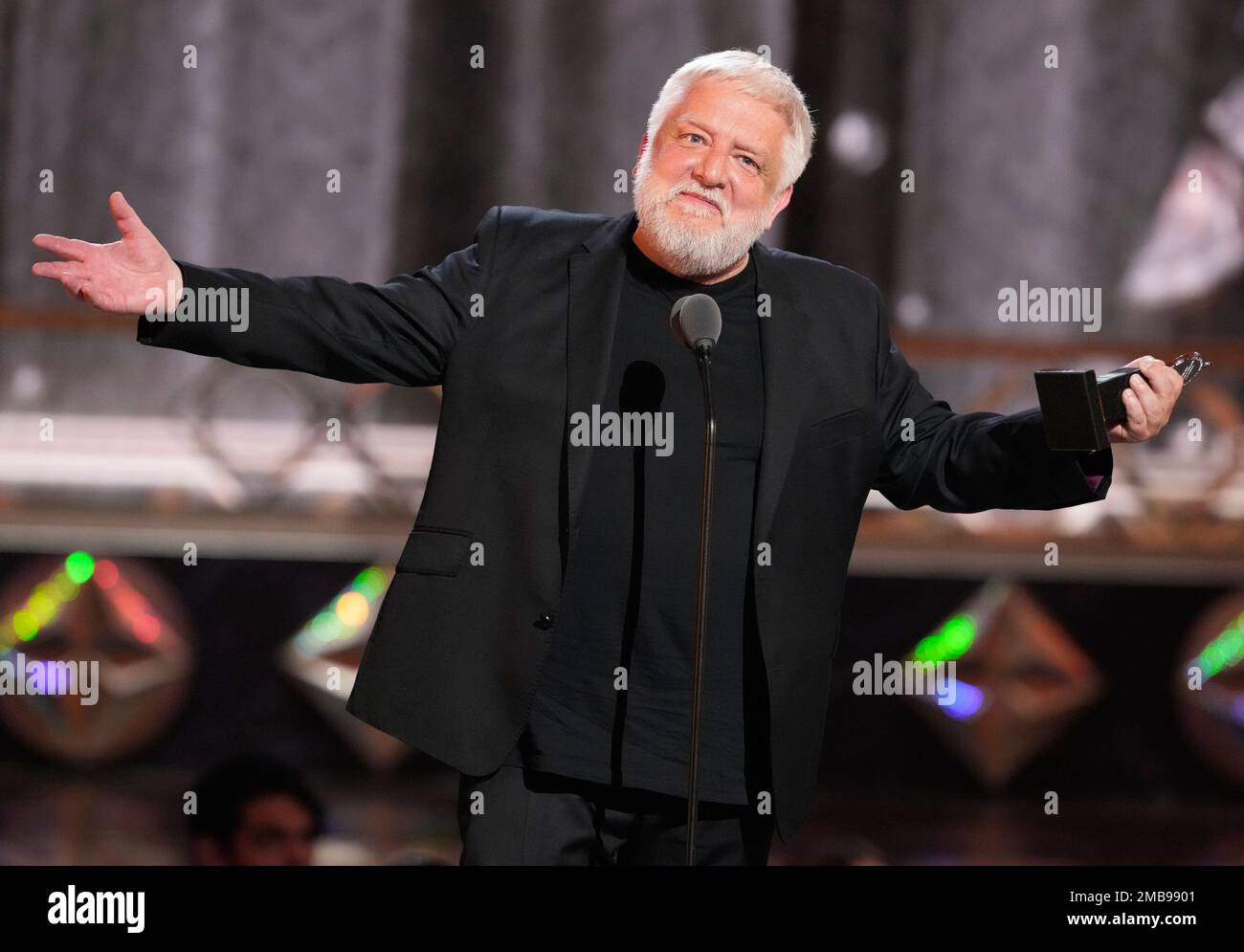 Simon Russell Beale accepts the award for best leading actor in a play ...