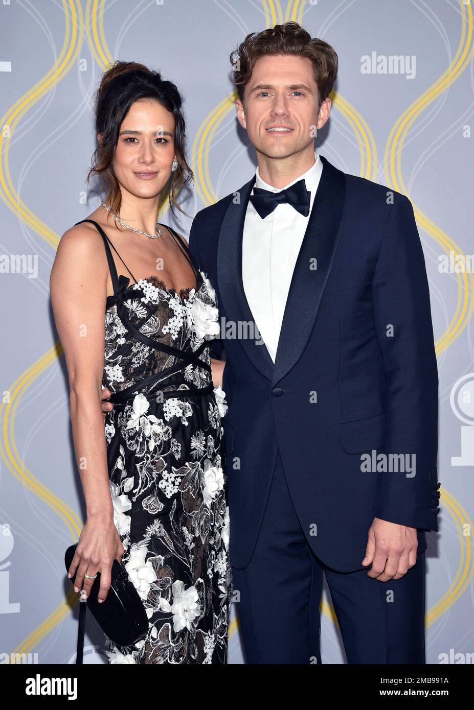 Aaron Tveit, right, and Ericka Hunter arrive at the 75th annual Tony ...