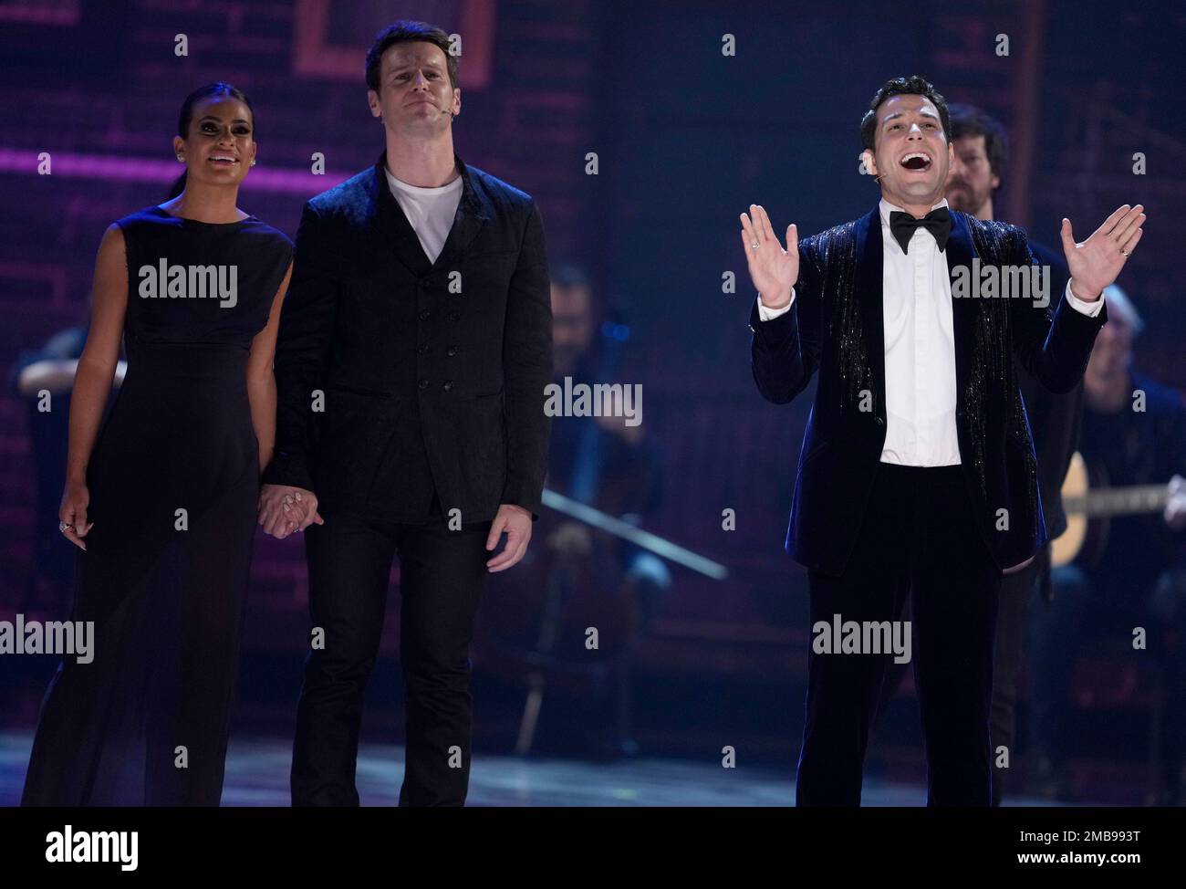 Lea Michele, from left, Jonathan Groff, Skylar Astin and the original ...