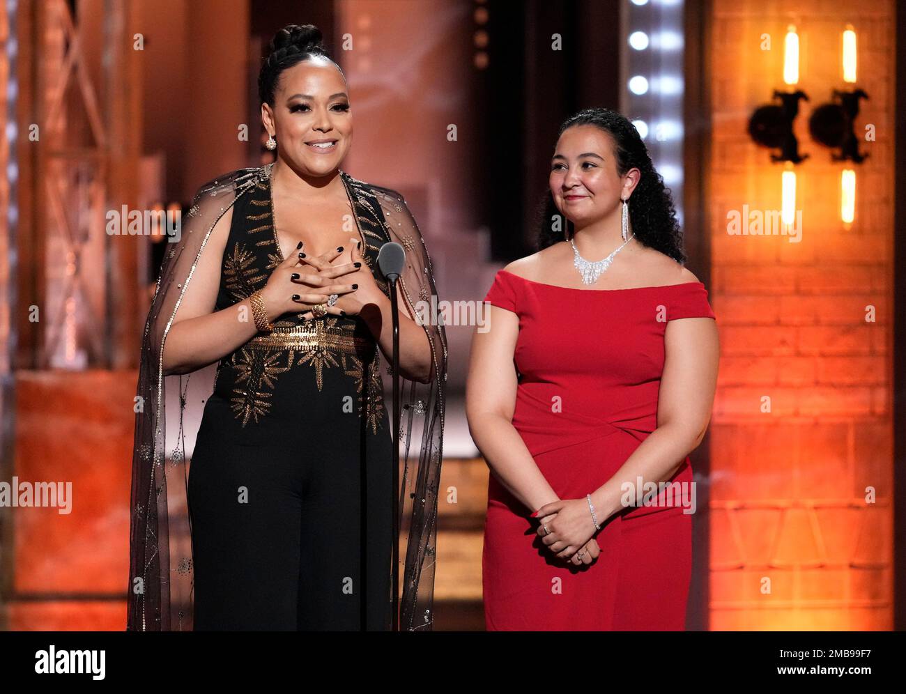 Lilli Cooper, left, and Julia Schick speak at the 75th annual Tony ...