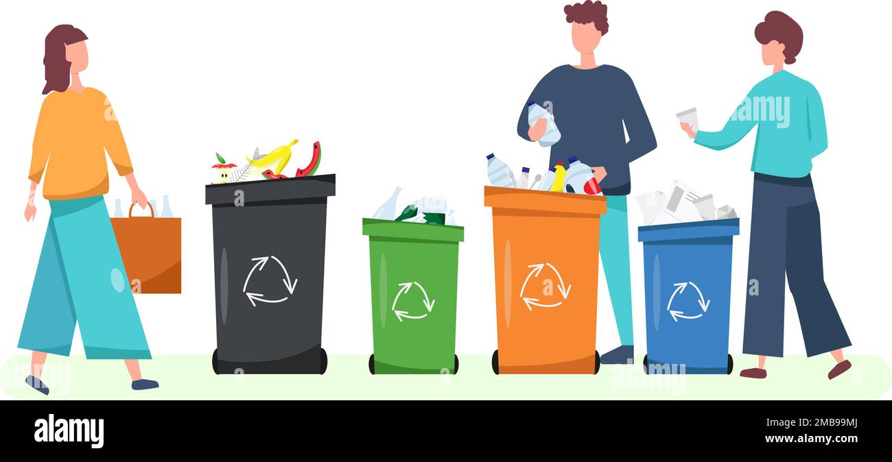 Set of people sorting the garbage. Zero waste concept Stock Vector ...