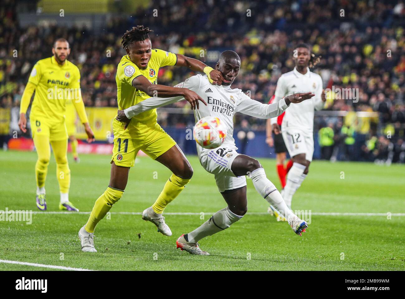 Samuel Chukwueze of Villarreal and Ferland Mendy of Real Madrid during ...