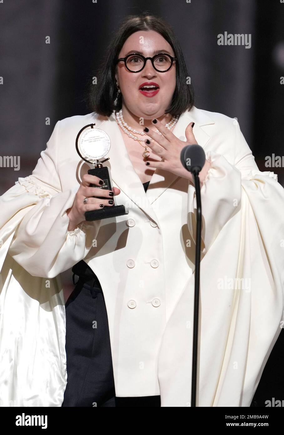Gabriella Slade accepts the award for best costume design of a musical ...