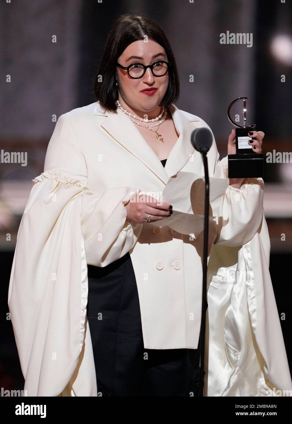 Gabriella Slade accepts the award for best costume design of a musical ...