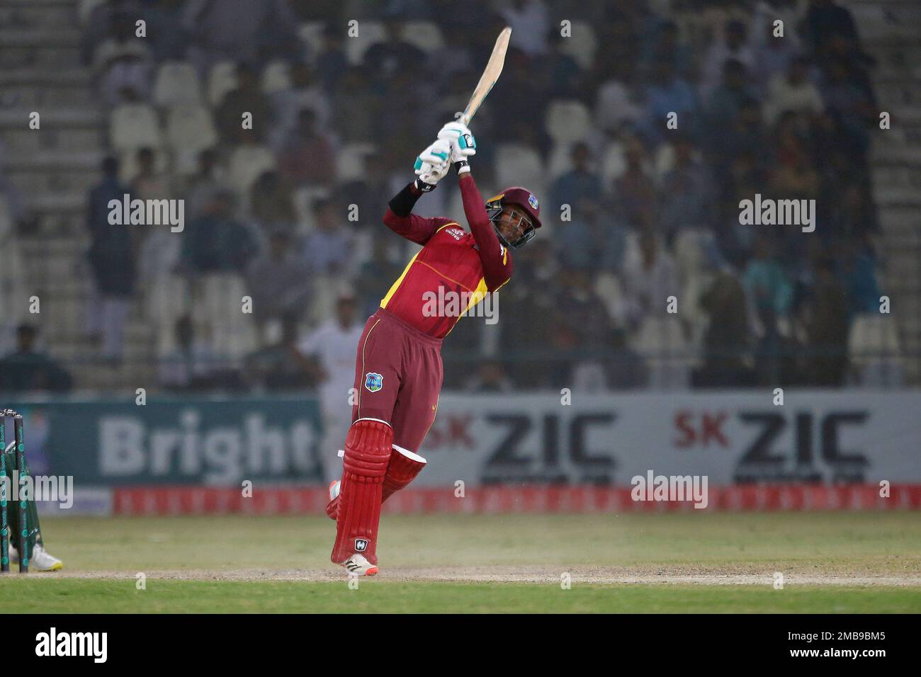 West Indies' Akeal Hosein bats during the third one day international ...