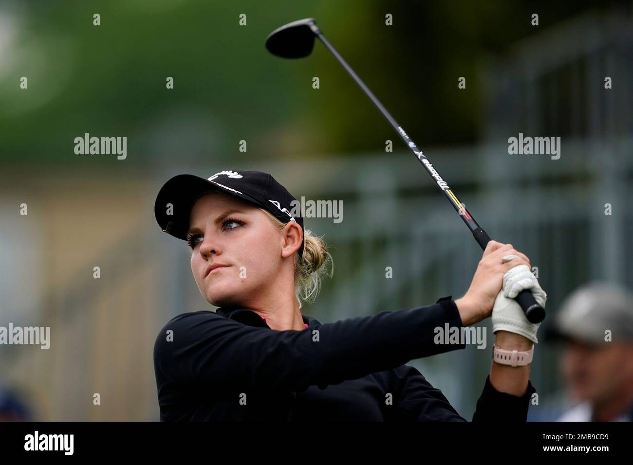 Alana Uriell watches her shot off the first tee during the final round ...