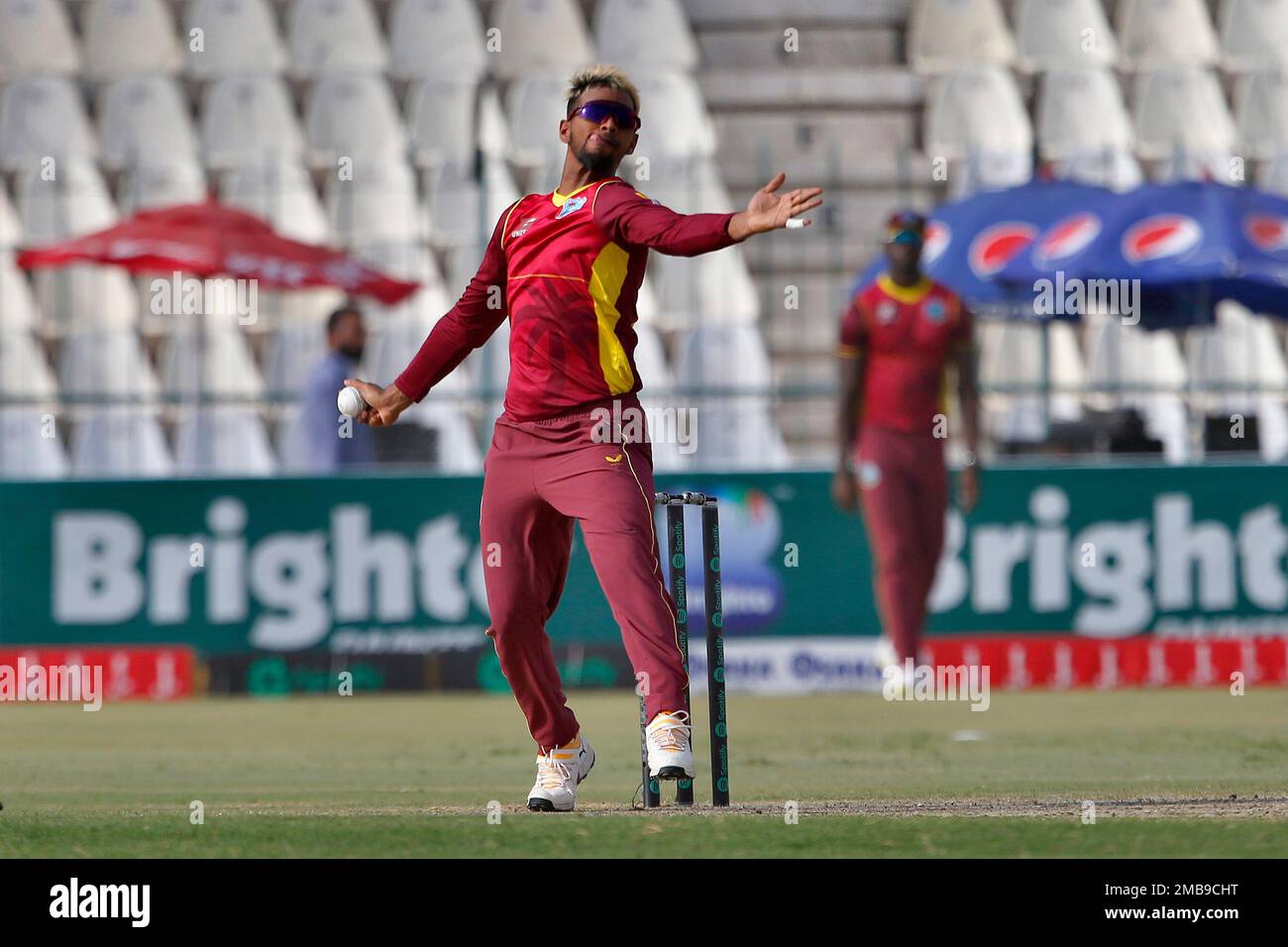 West Indies' Nicholas Pooran bowls during the third and final one-day ...