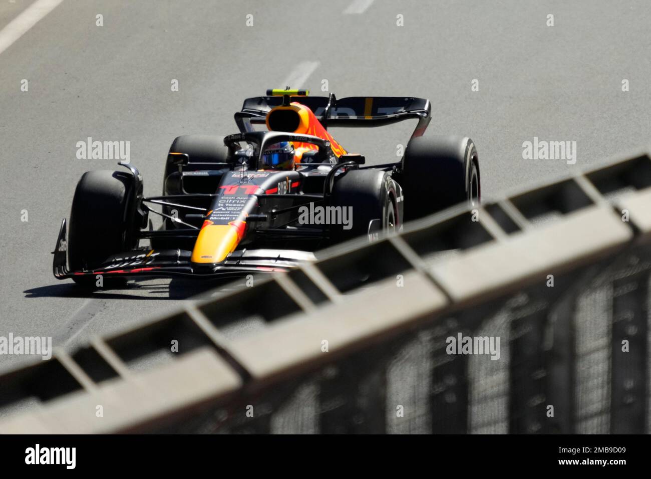 Red Bull driver Sergio Perez of Mexico steers his car during the Azerbaijan Formula One Grand ...