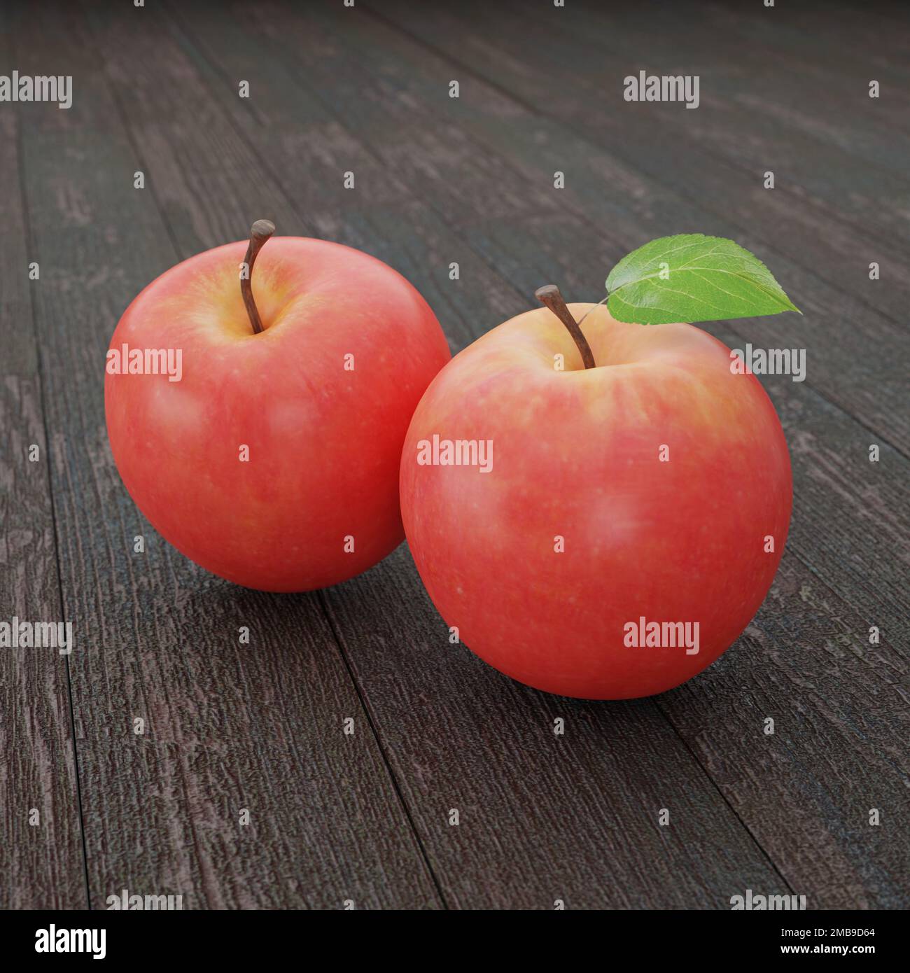 3D rendering Close up Apple on Old Wood Plank, Macro Apple on Old Plank ...