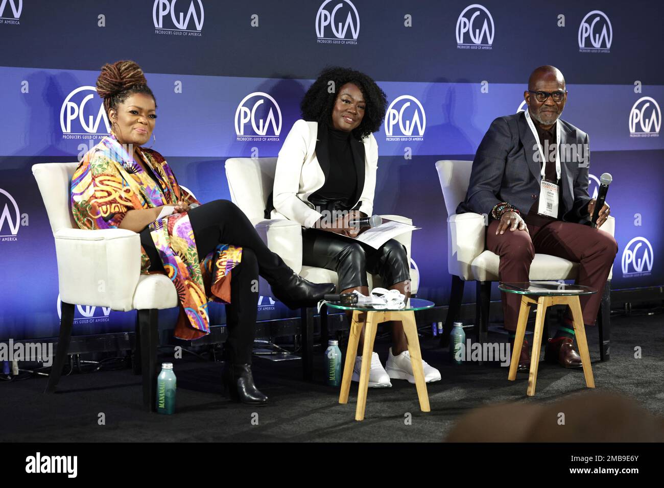 From left, Yvette Nicole Brown, Viola Davis and Julius Tennon speak at ...