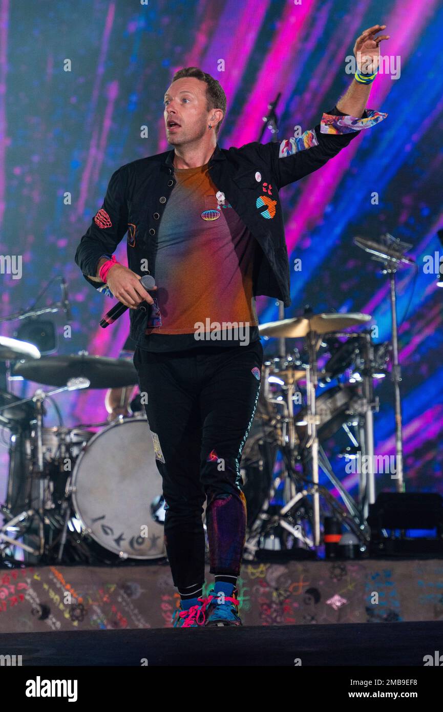 Chris Martin of Coldplay performs during the Music Of The Spheres World ...