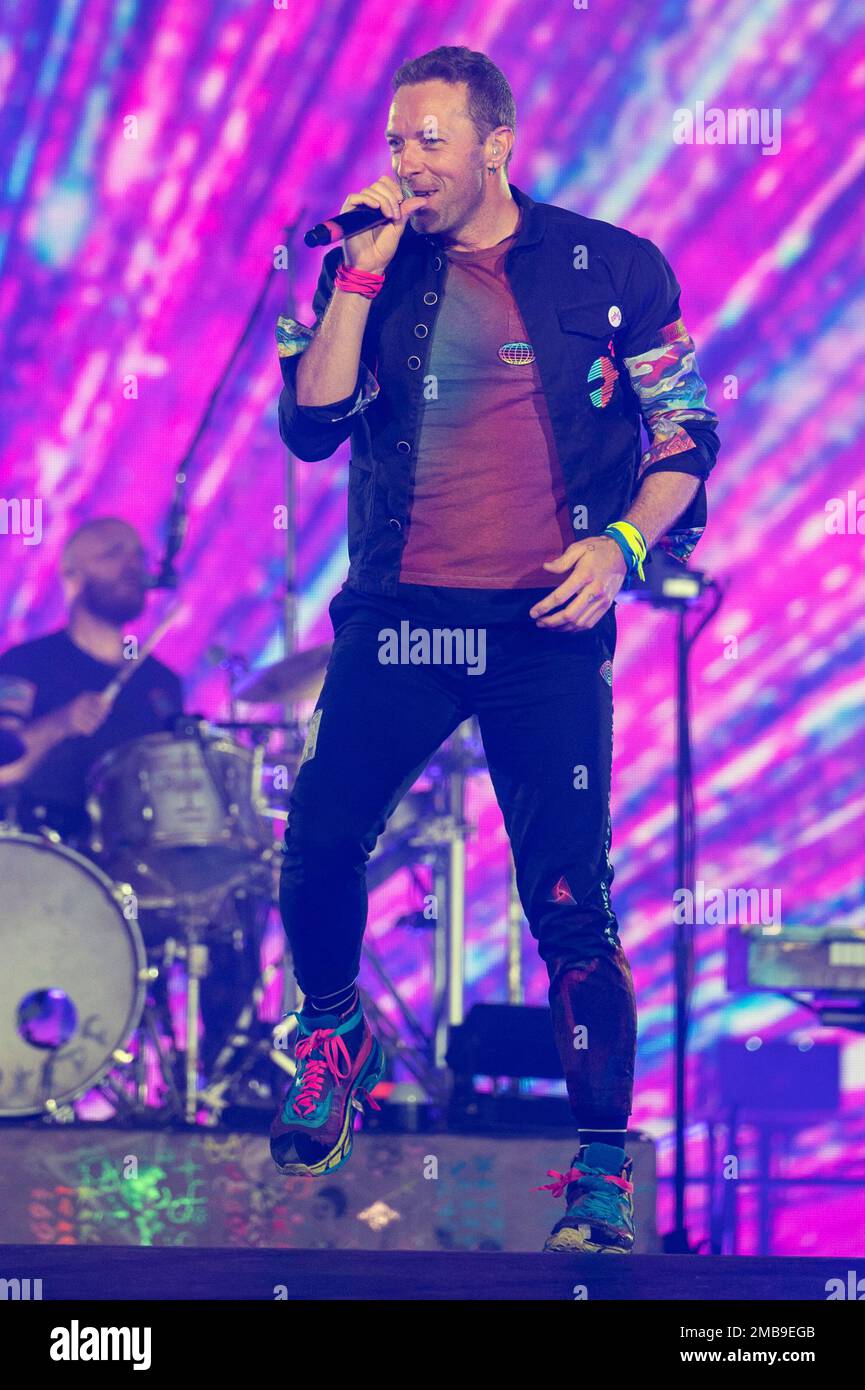 Chris Martin of Coldplay performs during the Music Of The Spheres World ...