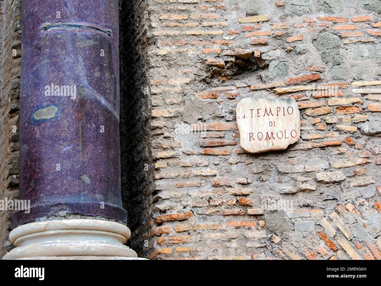 Close up of the entrance of the ancient Temple of Romulus in the ...