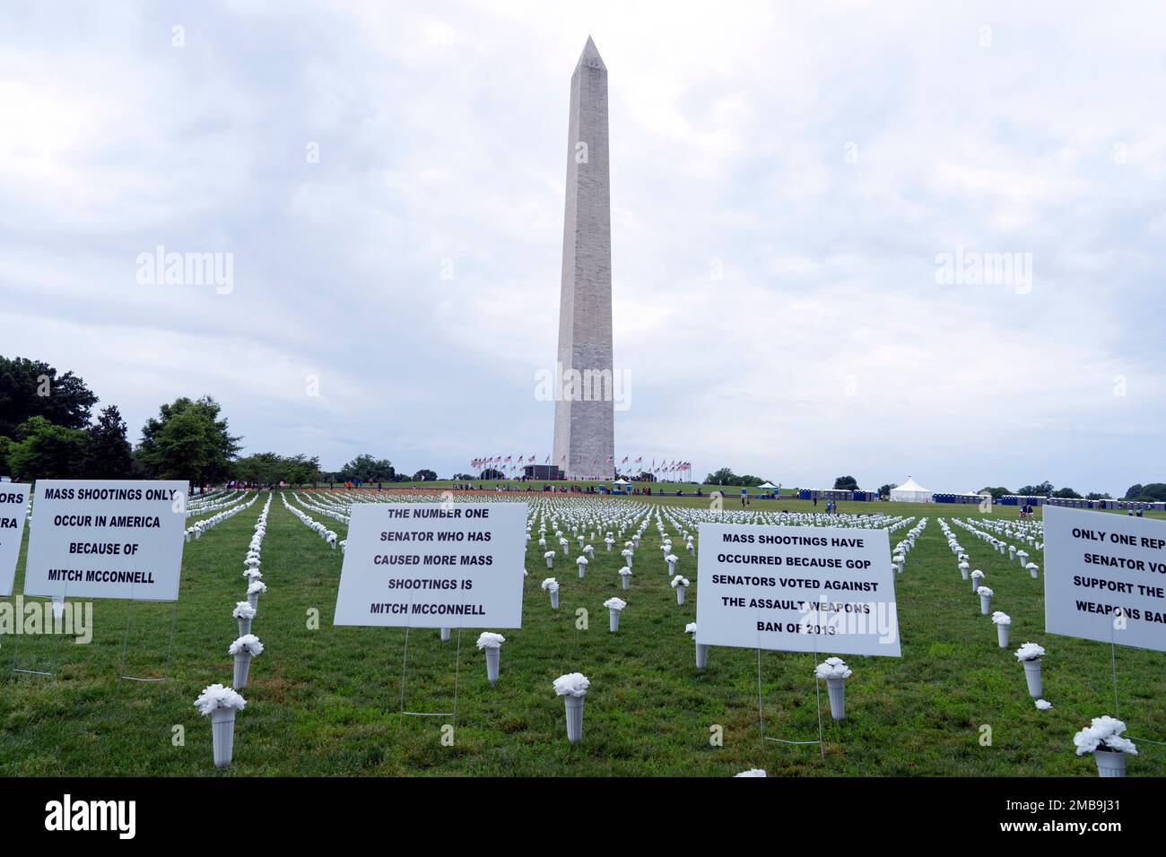 Signs are placed at a Gun Violence Memorial installation during the ...