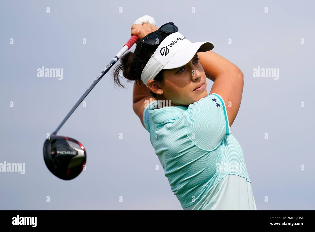 Albane Valenzuela, of Switzerland, hits off the fourth tee during the ...