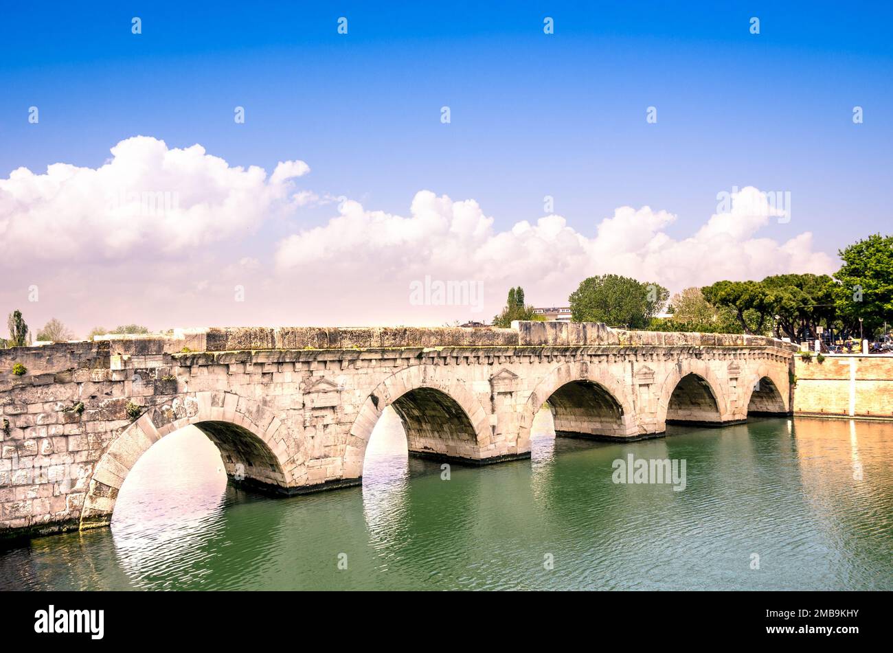 Roman Tiberius Bridge on Marecchia river in Rimini Italy Stock Photo ...